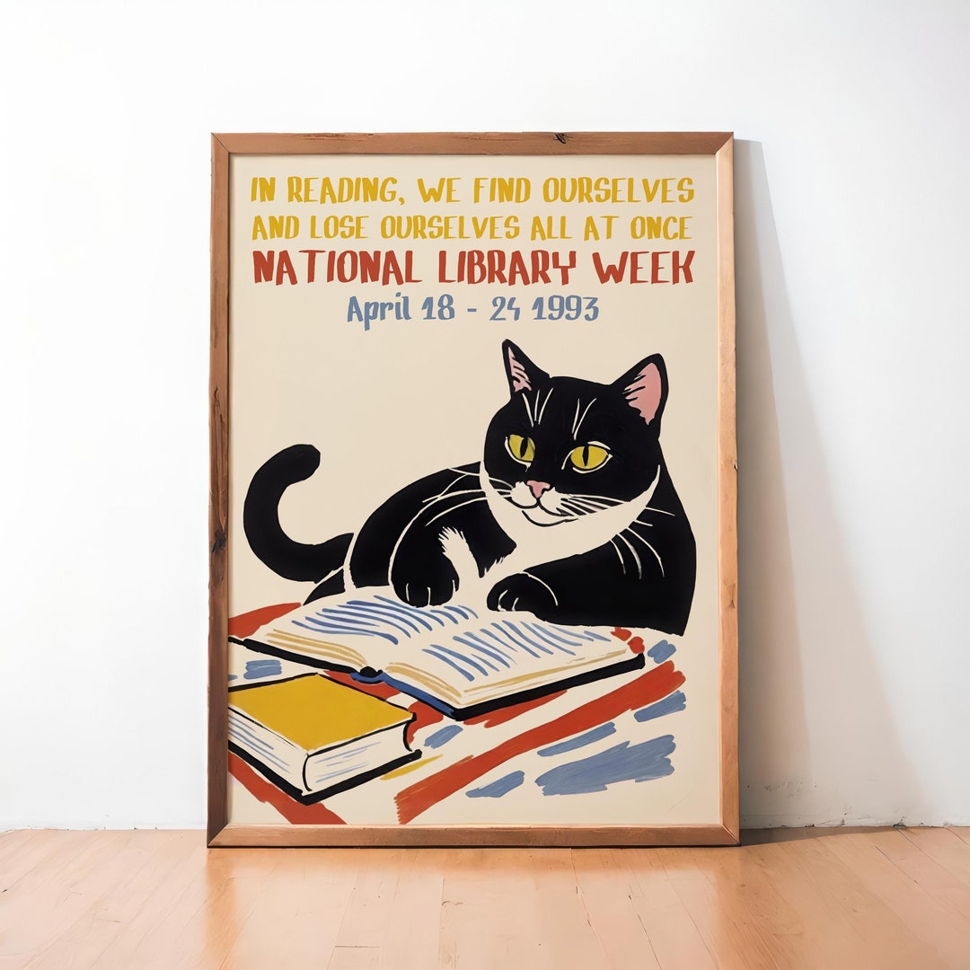 National Library Week Poster With Charming Cat Design - Celebrate ...