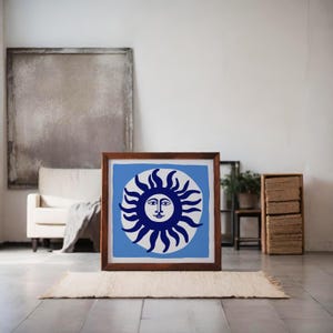 Blue Sun Poster - Modern Art Print, Contemporary Wall Decor, Minimalist ...