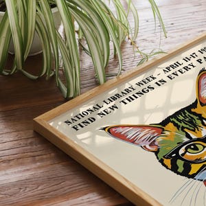National Library Week 1999 Poster - Retro Cat With Glasses Reading Book ...