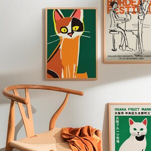 Illustrated Cat Poster - Mid Century Modern Cat Art Print, Wall Art, Retro Cat Lover Gift ...