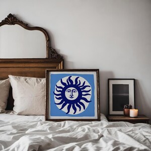 Blue Sun Poster - Modern Art Print, Contemporary Wall Decor, Minimalist ...