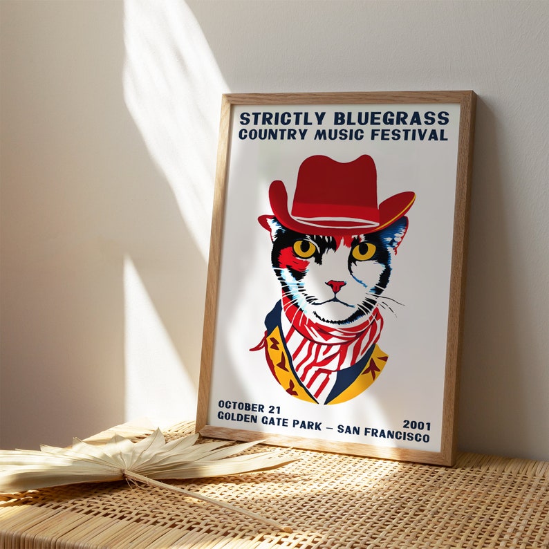 Retro Country Music Festival Cowboy Cat Giclee Poster - Etsy