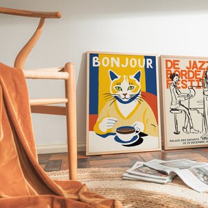 Bonjour Cat Poster Vibrant French-inspired Artwork With Stylish Cat ...