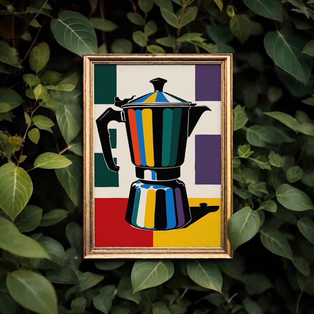 Colorful Retro Coffee Pot Poster - Italian Moka Pot Art Print - Modern ...