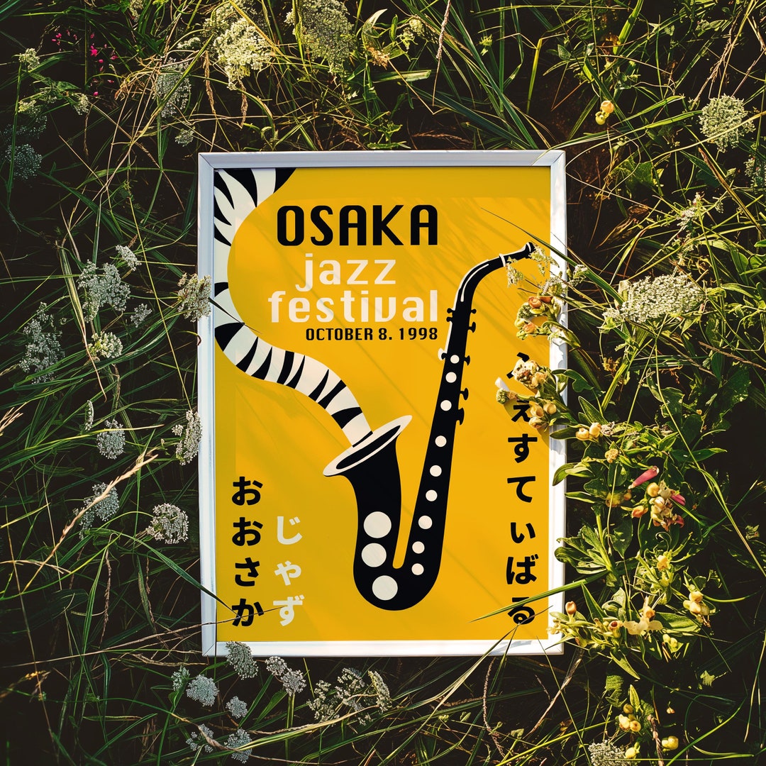 Japanese Jazz Festival Poster Print, Retro Osaka Music Wall Art, Black ...