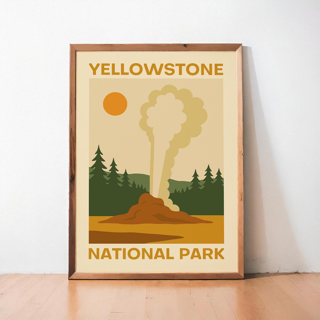 Yellowstone National Park POSTER - Geyser Nineties Landscape Wall Art ...