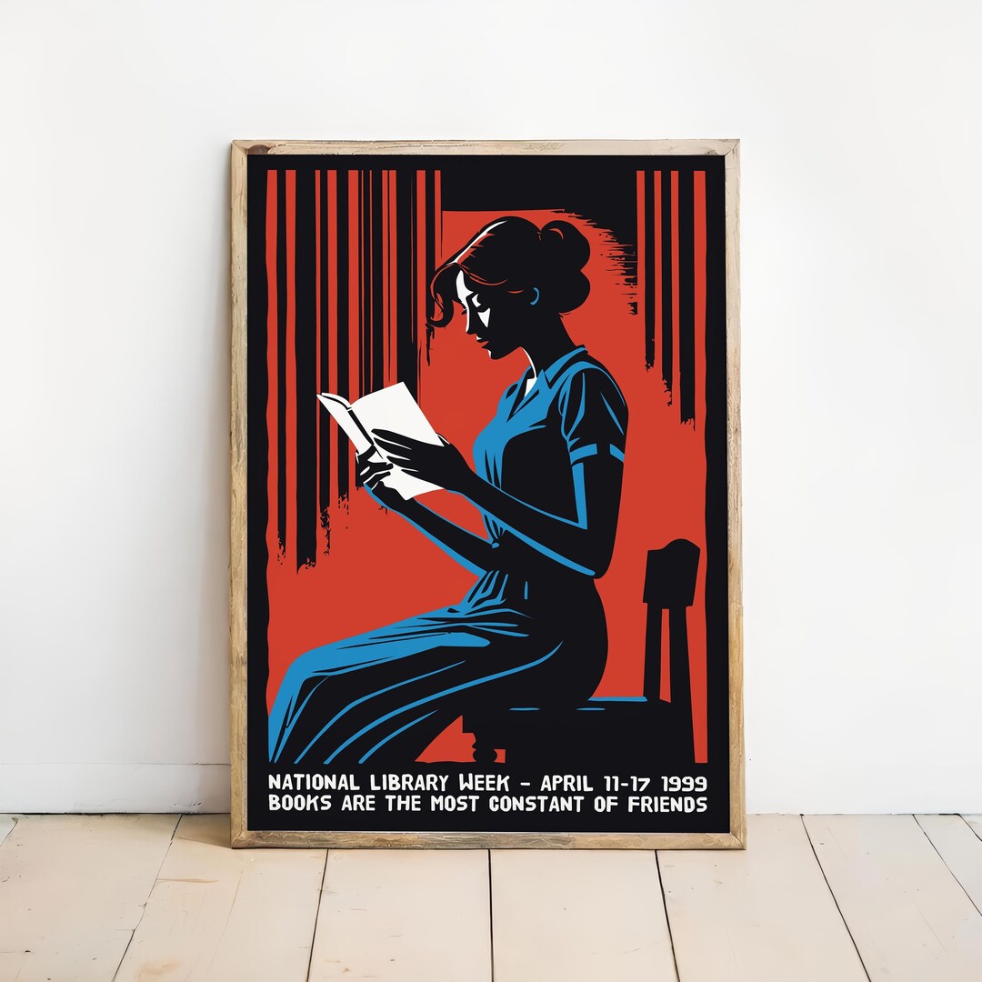 National Library Week 1999 Poster - Retro Reading Art Print - Book ...