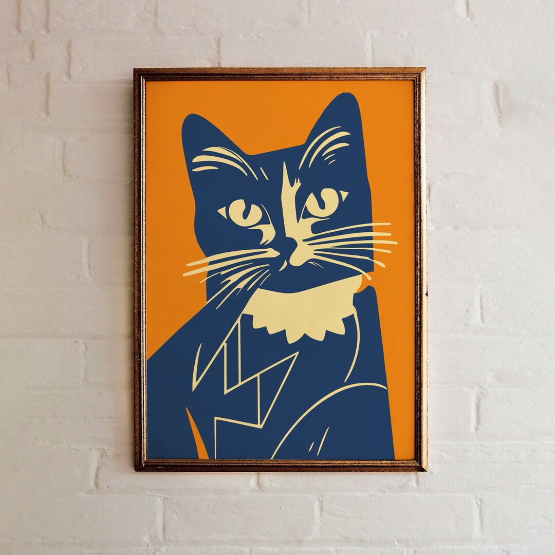 Retro Cat Poster Giclee Art Print Mid Century Modern Home Wall Decor ...