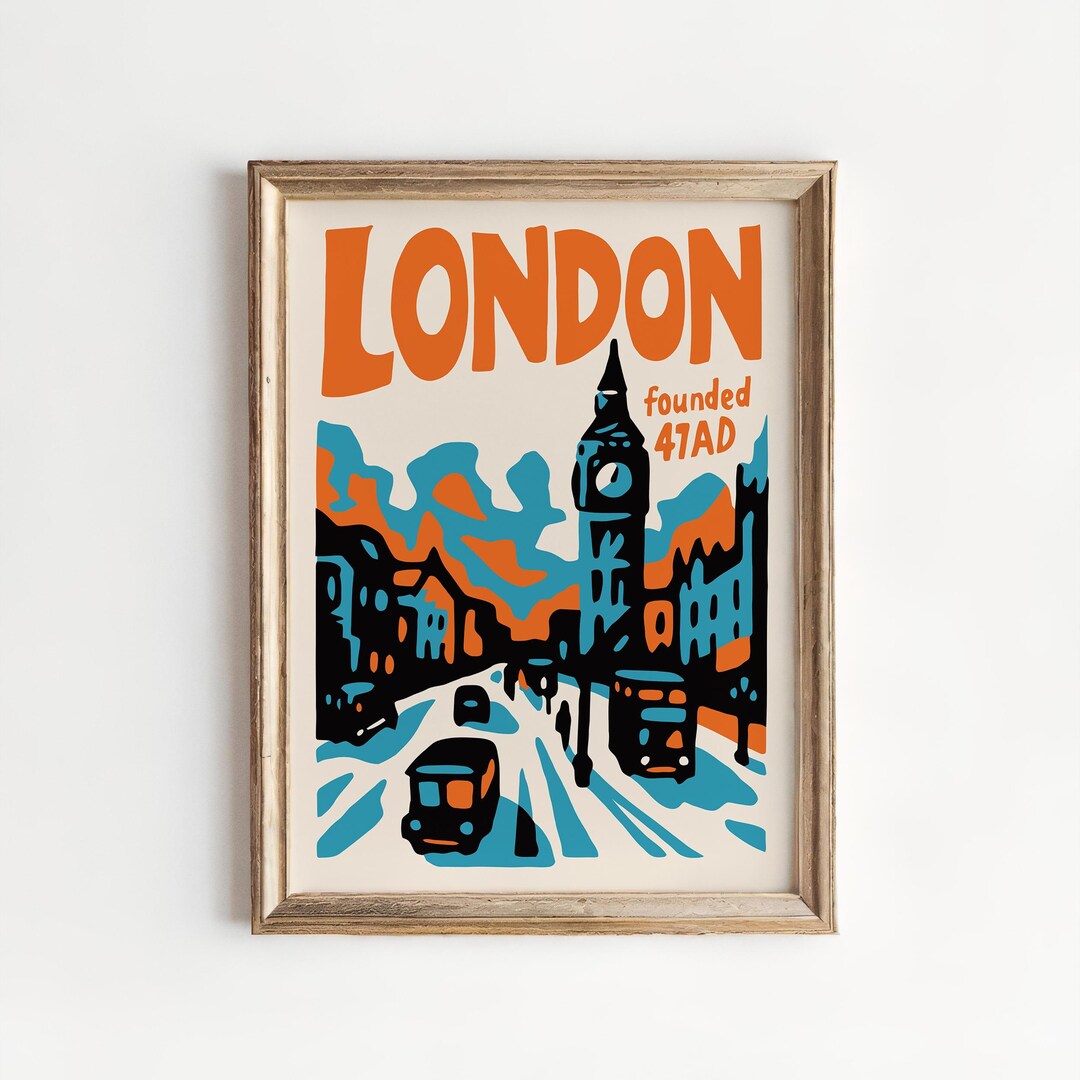 London Founded 47AD – Landmark Big Ben Bus Retro Vintage Wall Decor ...