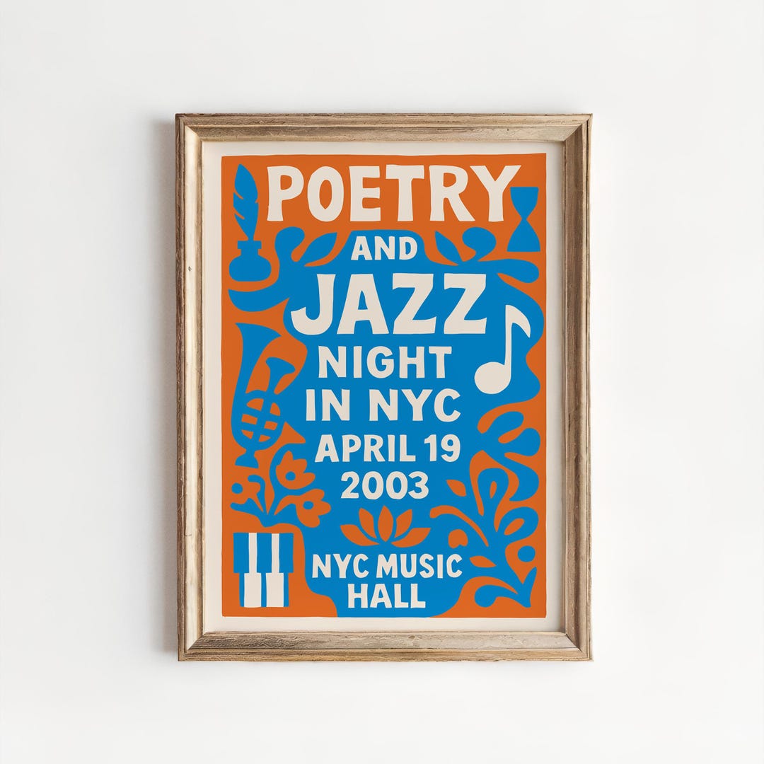 NYC Poetry Jazz Poster - Abstract Music Wall Art - Large Unframed ...