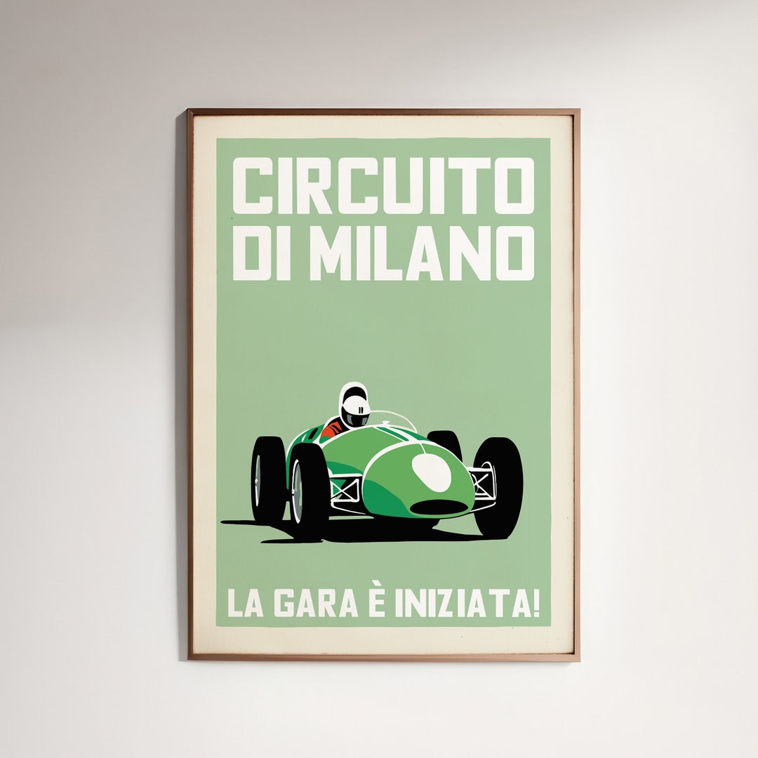 Vintage Italian Racing Poster - Circuito Di Milano, Classic Green Race ...