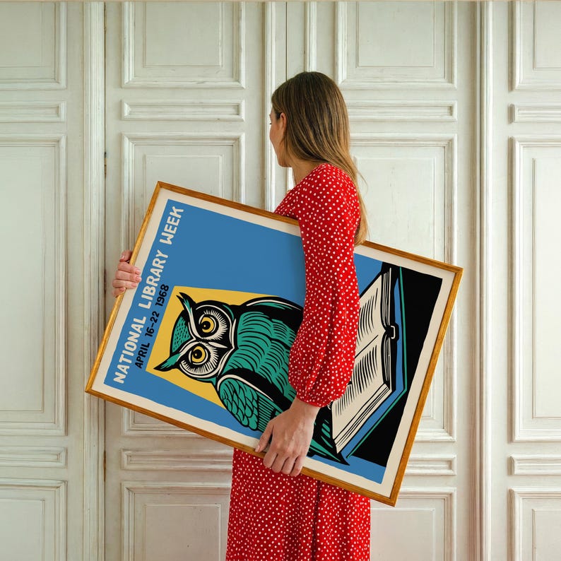 Buy National Library Week Owl Poster, Retro Library Wall Art Print ...