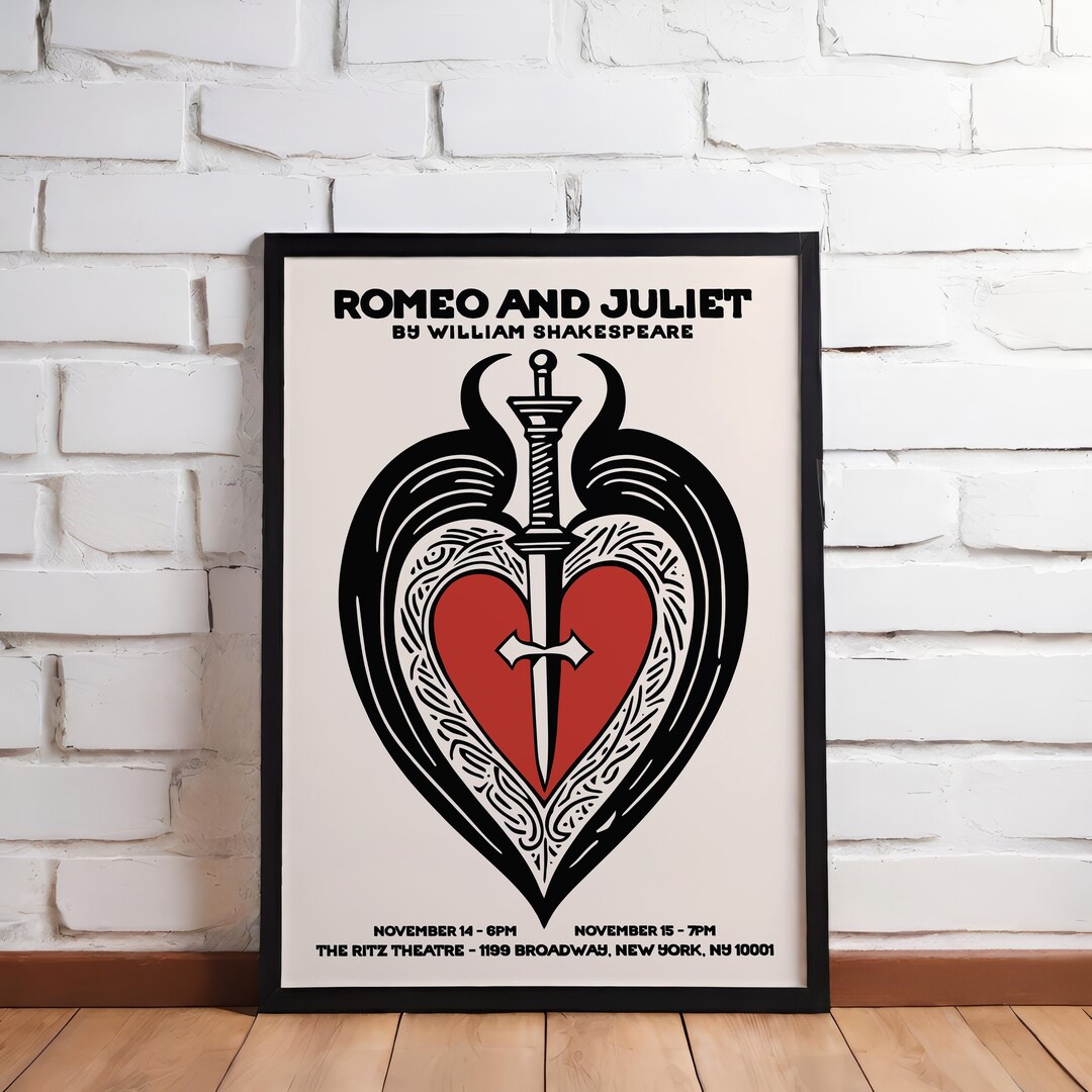 Romeo and Juliet by William Shakespeare Poster Iconic Heart and Dagger ...