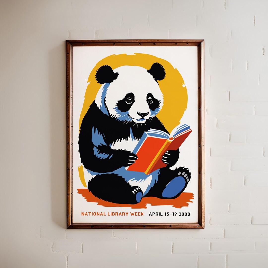 National Library Week 2008 Panda Poster - Cute Reading Panda Art Print ...