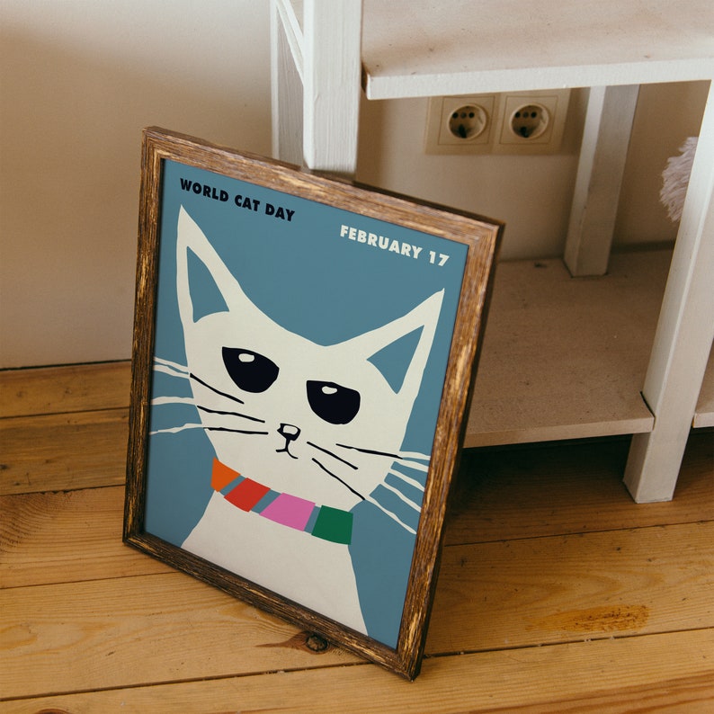 WORLD CAT DAY Poster February 17 Cute and Artsy Decor - Etsy