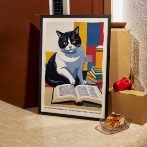 National Library Week Poster With Cat and Books Illustration - Retro ...