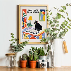 CUTE "cool Cats Read Books" POSTER - Retro Graphics Art, Library Poster ...