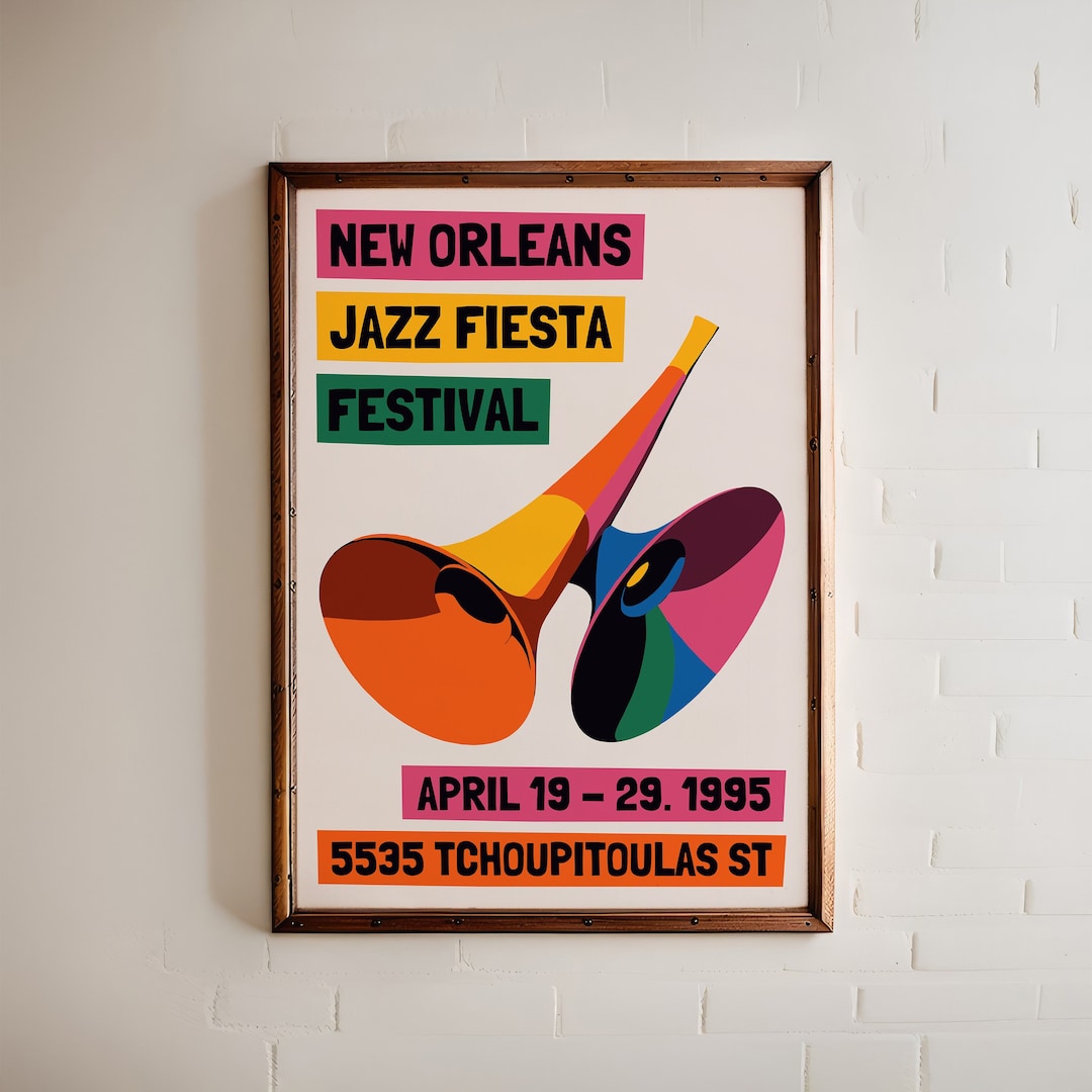 New Orleans Jazz Fiesta Festival 1995 Poster, Colorful Wall Art, Retro ...