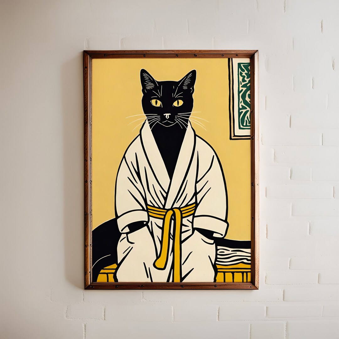 Bathrobe Cat Cute Poster: Whimsical Feline Wall Art for Cat Lovers One ...