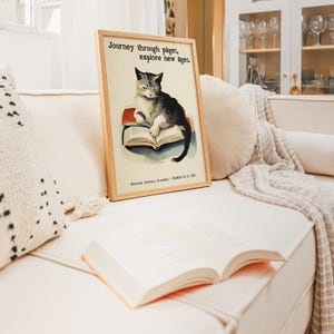 Vintage BOOK READING POSTER - Library Cat Books Lover - Teacher Gift ...