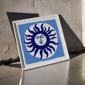 Blue Sun Poster - Modern Art Print, Contemporary Wall Decor, Minimalist ...