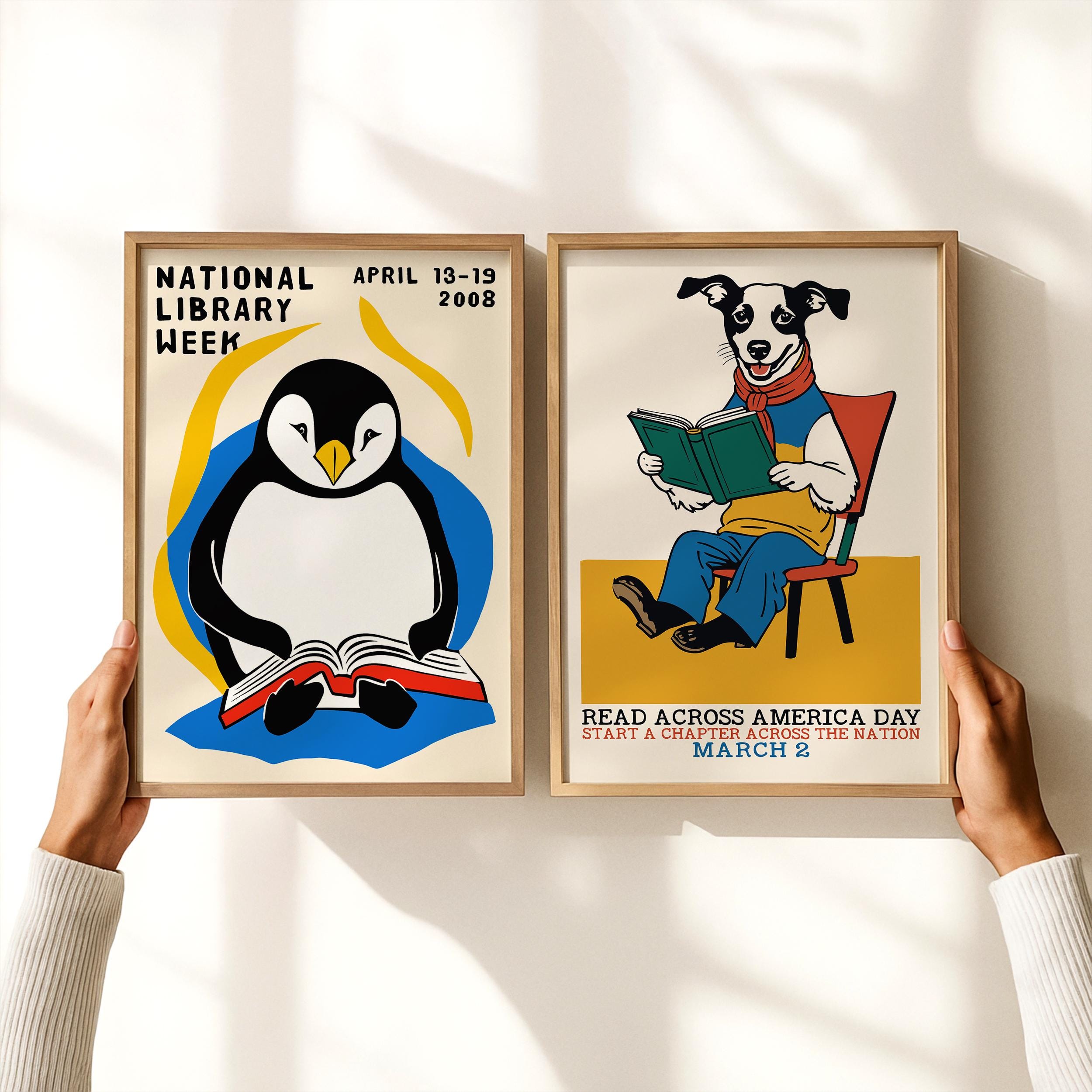 National Library Week 2008 Poster | Penguin Reading Book Print | Retro ...