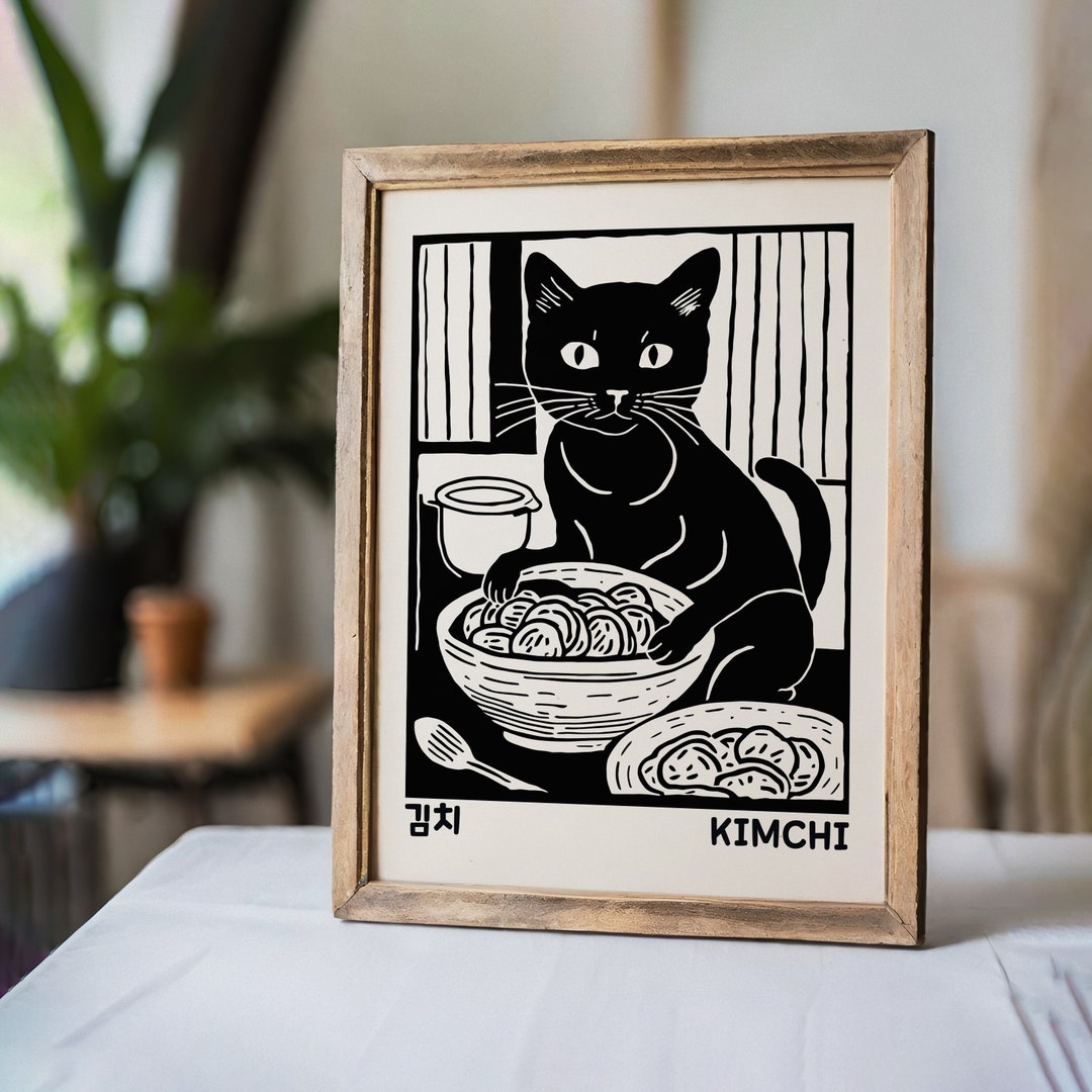 Black Cat & Kimchi Art Print Unique Korean Cuisine Inspired Wall Decor ...