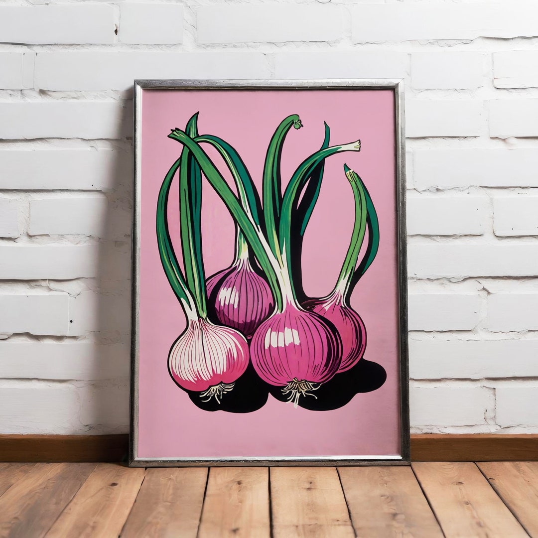 Red Onions Art Print - Elegant Kitchen Wall Decor, Colorful Vegetable ...