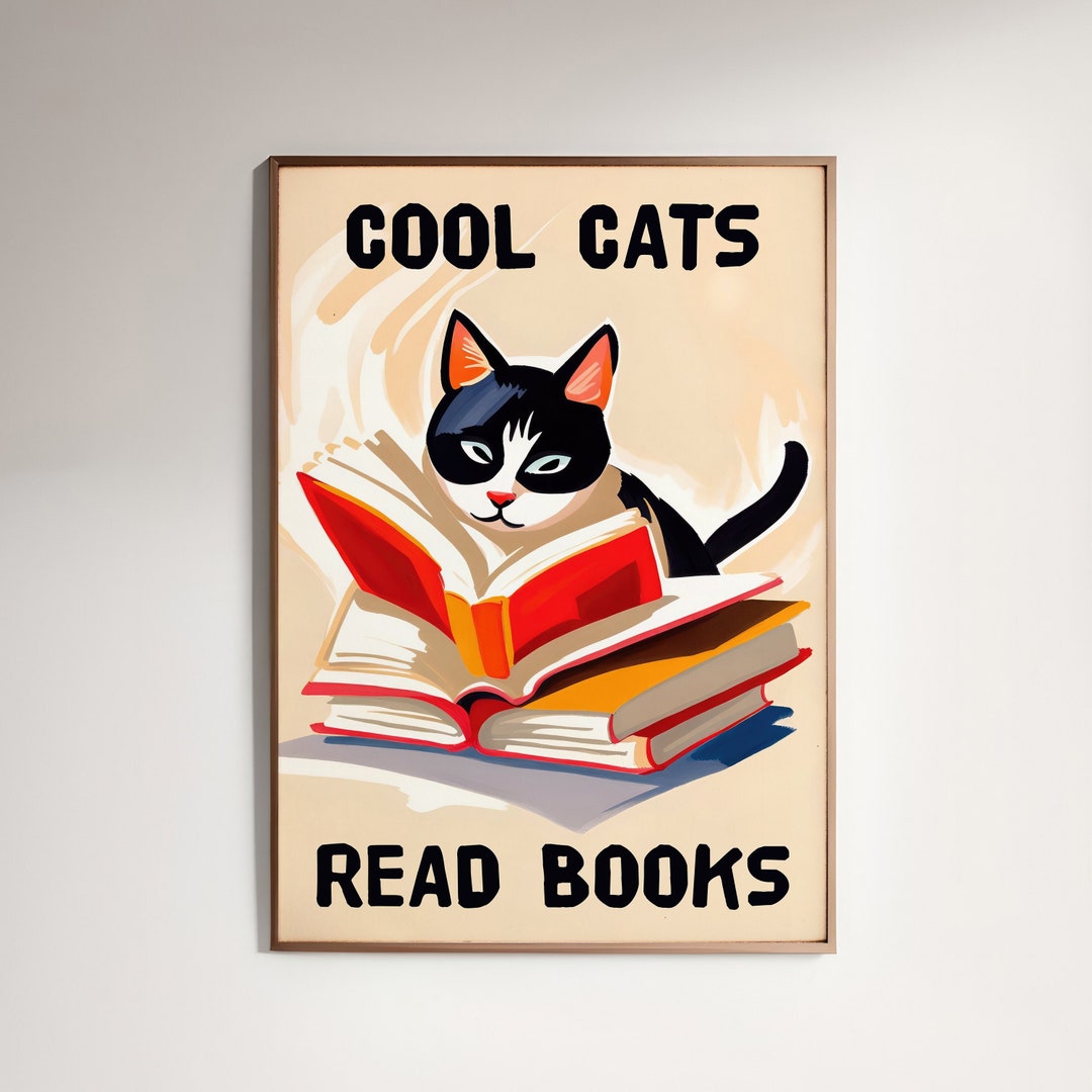 Cool Cats Read Books - CUTE POSTER - Books Art, Y2k Apartment Decor ...