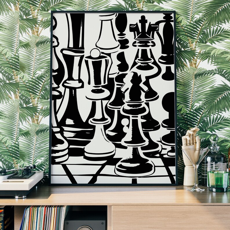 Chess Wall Art Minimal Sports Illustration Poster Ink - Etsy
