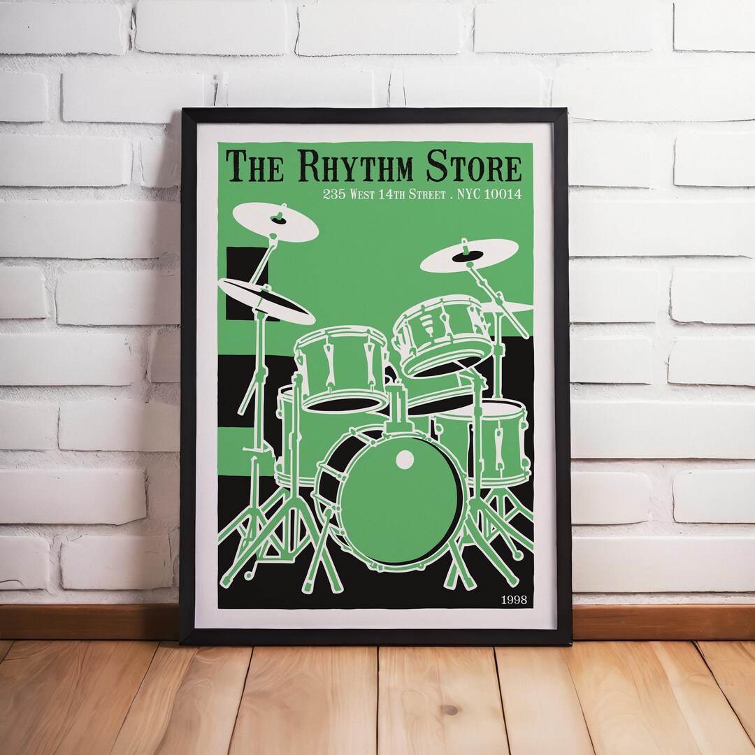 1998 the Rhythm Store NYC Drum Set Poster - Retro Music Art Print ...