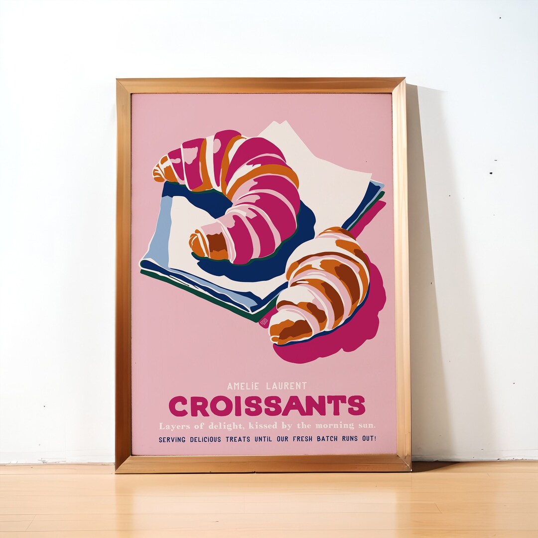 Croissants Art Poster French Bakery Wall Decor, Vintage Style Pastry ...