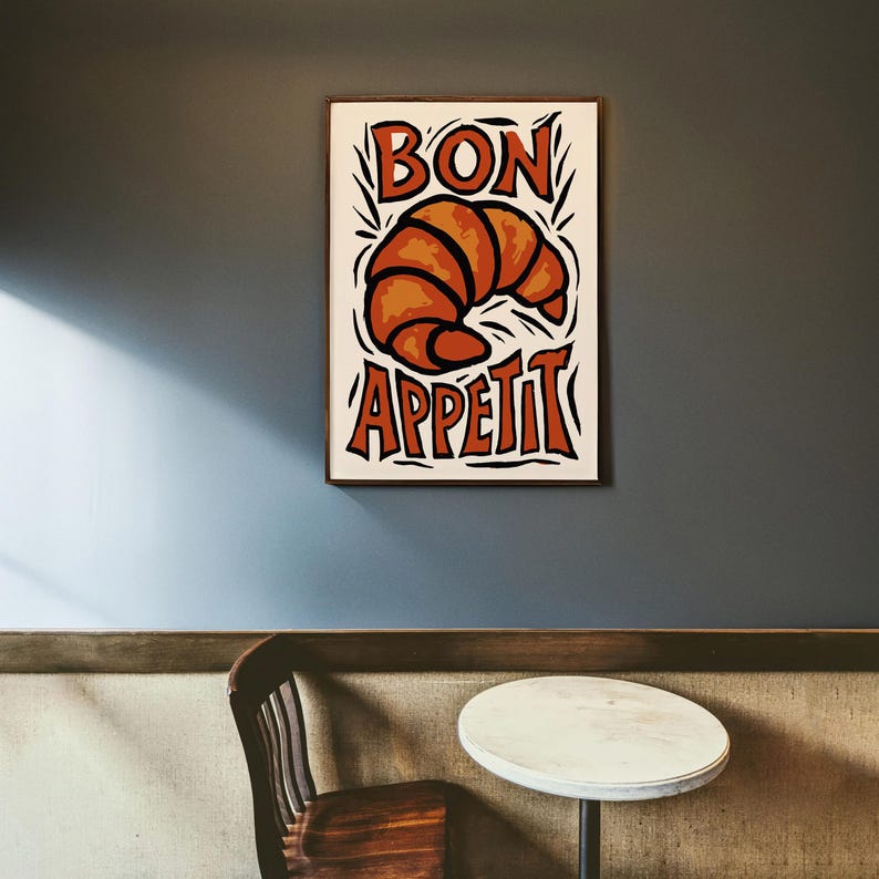 Croissant 'bon Appétit' Poster - French Kitchen Wall Art - Etsy