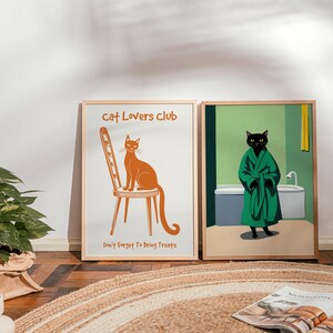 Cat Lovers Club Poster | Orange Retro Mid-century Modern Cat Wall Art ...