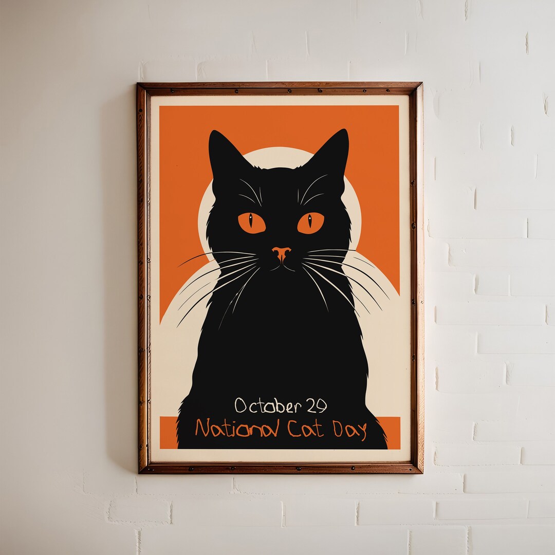 National Cat Day Poster, Vintage Style Black Cat Artwork, October 29 ...