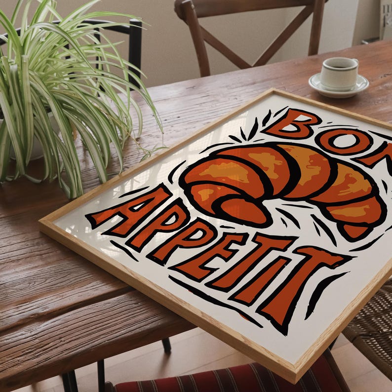 Croissant 'bon Appétit' Poster - French Kitchen Wall Art - Etsy