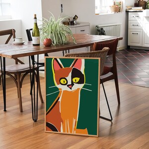 Illustrated Cat Poster - Mid Century Modern Cat Art Print, Wall Art, Retro Cat Lover Gift ...