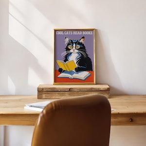 Cool Cats Read Books POSTER Whimsical Wall Art, Vibrant Literary Decor ...