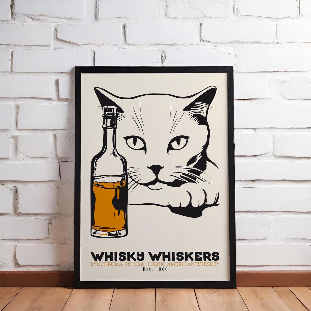 Whisky Whiskers Cat Poster: Retro Man Cave Decor - Etsy