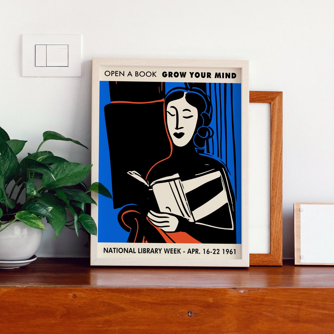 Open a Book Grow Your Mind. National Library Week Poster, Vintage ...