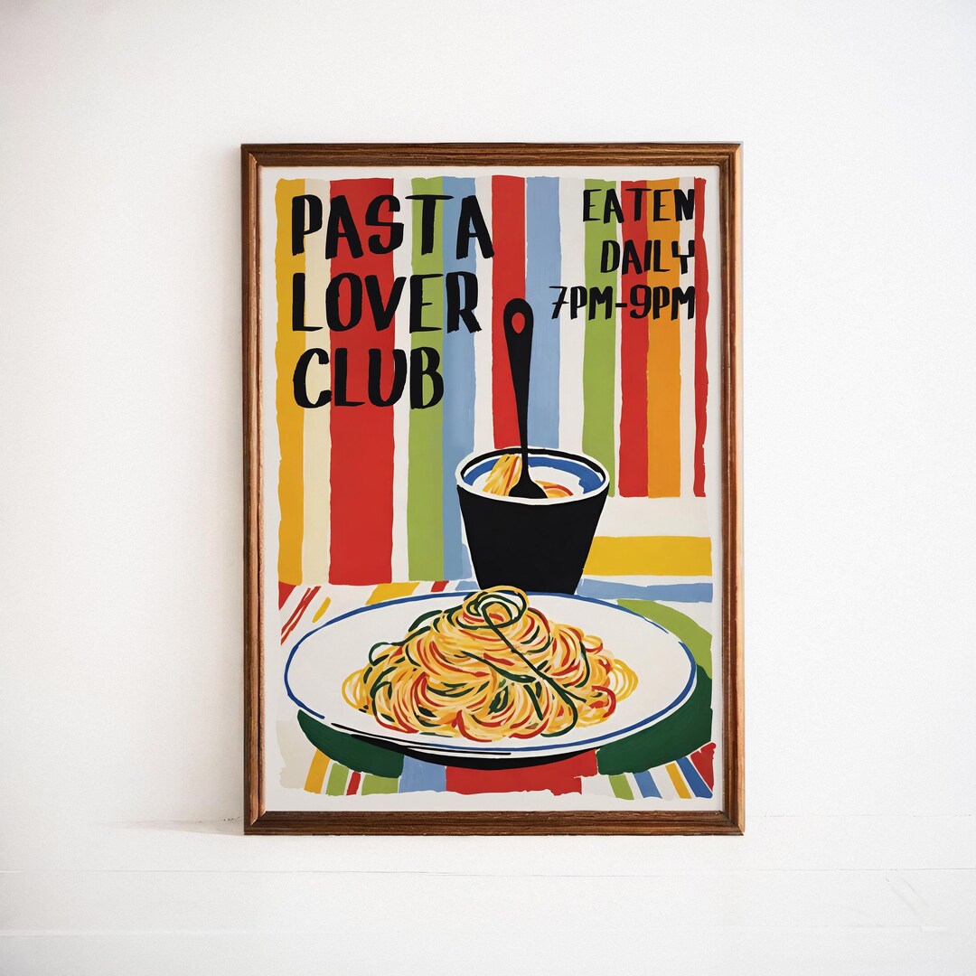 Retro 'pasta Lover Club' Wall Art Poster | Bold & Colorful Italian Food ...
