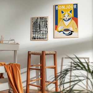 Bonjour Cat Poster Vibrant French-inspired Artwork With Stylish Cat ...