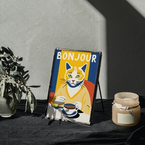 Bonjour Cat Poster Vibrant French-inspired Artwork With Stylish Cat ...