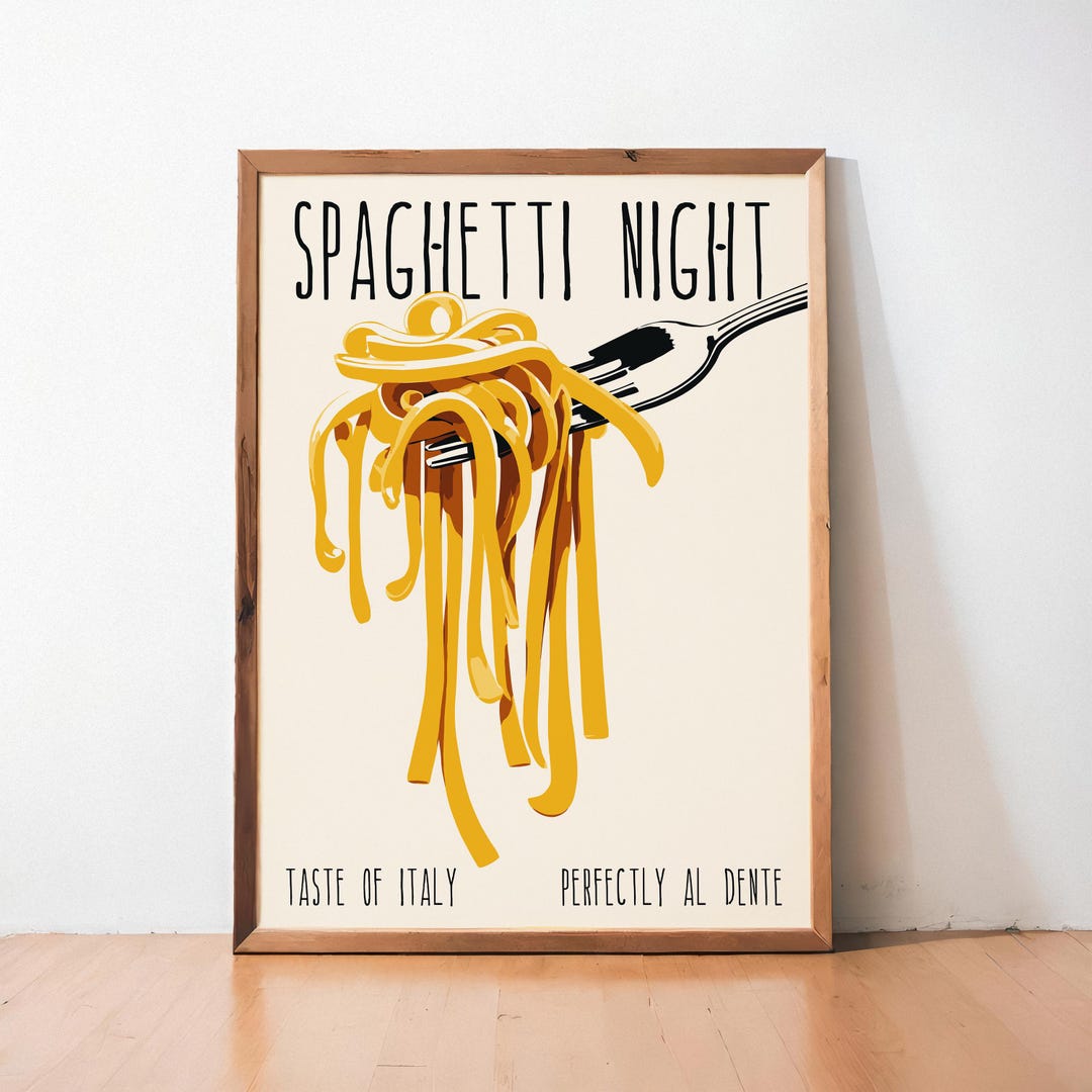 Spaghetti Night Italian Kitchen Poster | Pasta Lover Gift | Food Wall ...