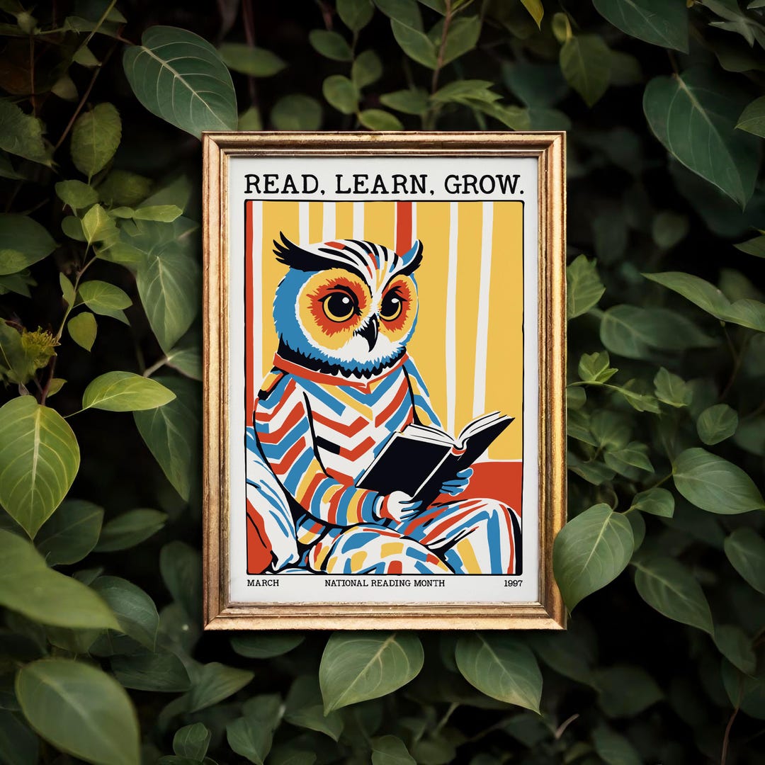 24x36 Poster - 1997 National Reading Month Owl, Retro Educational ...