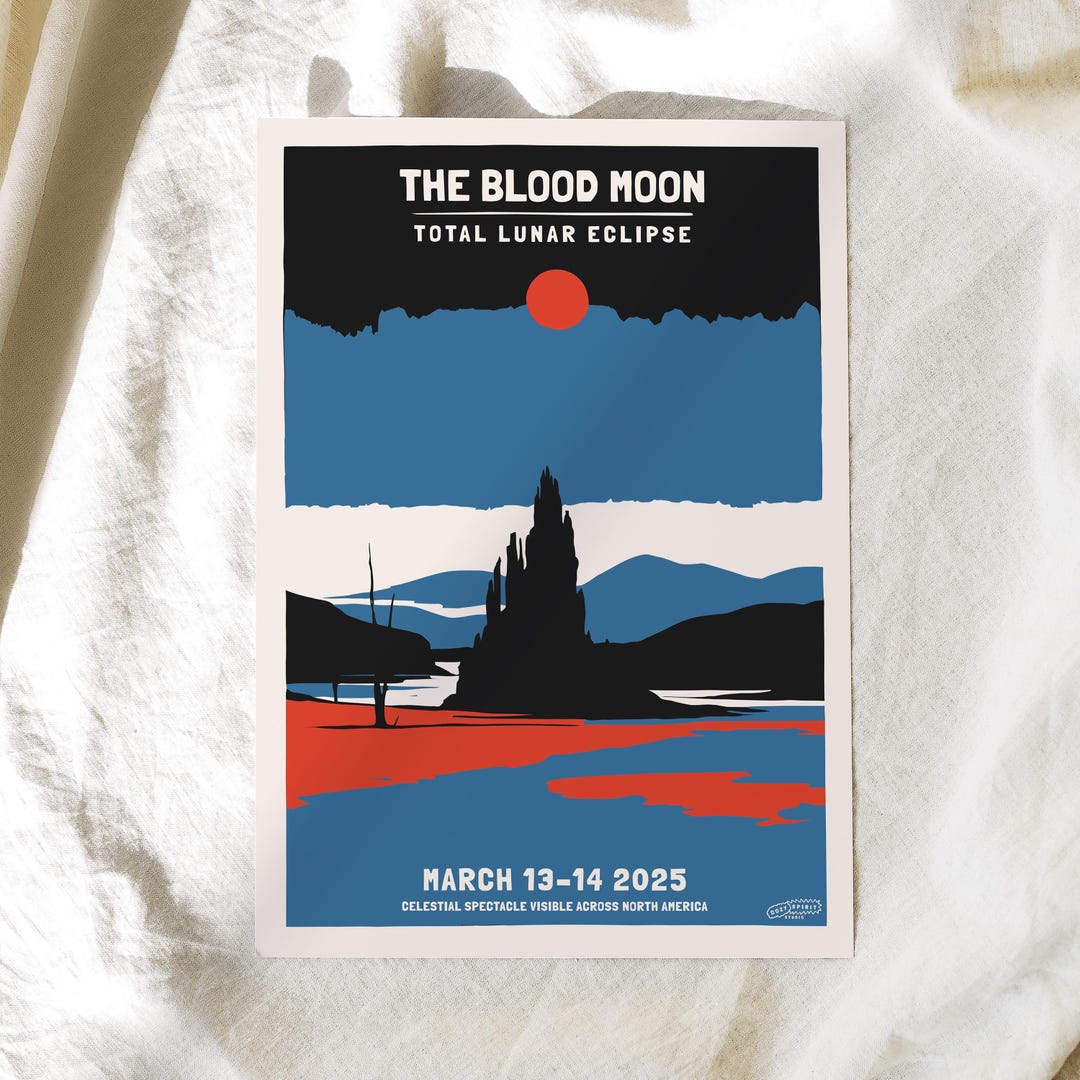 Blood Moon Poster - Total Lunar Eclipse 2025 Art Print - Celestial Wall ...
