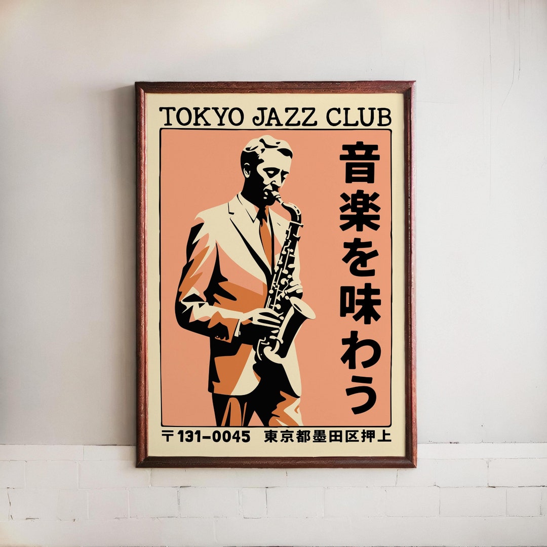 Tokyo Jazz Club Poster - Retro Saxophone Player Art Print - Japanese ...