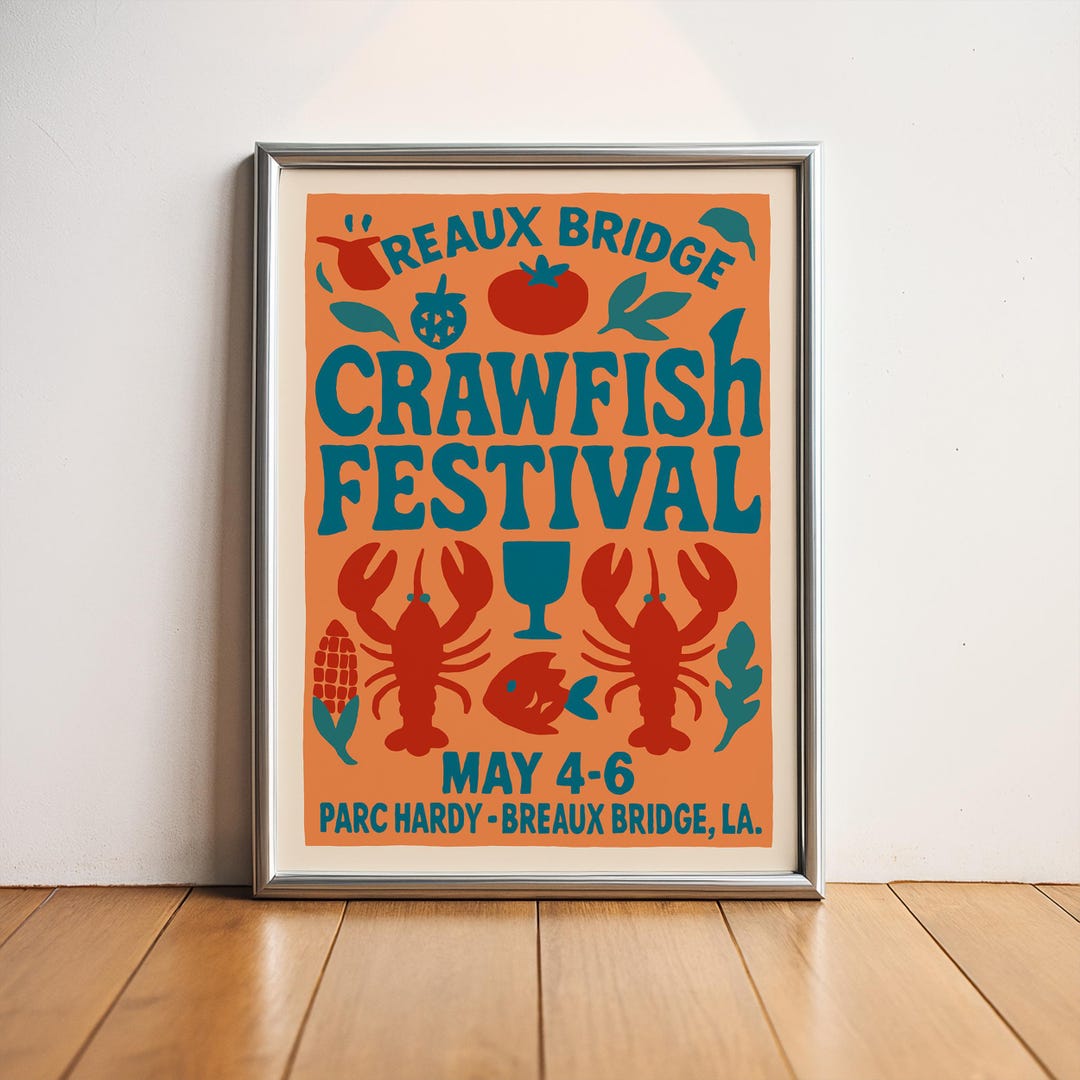 Breaux Bridge Crawfish Festival Poster: Louisiana Cajun Kitchen Art - Etsy