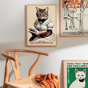 24x36 - Read Across America Day Wall Art | Literary Cat in Clothes ...