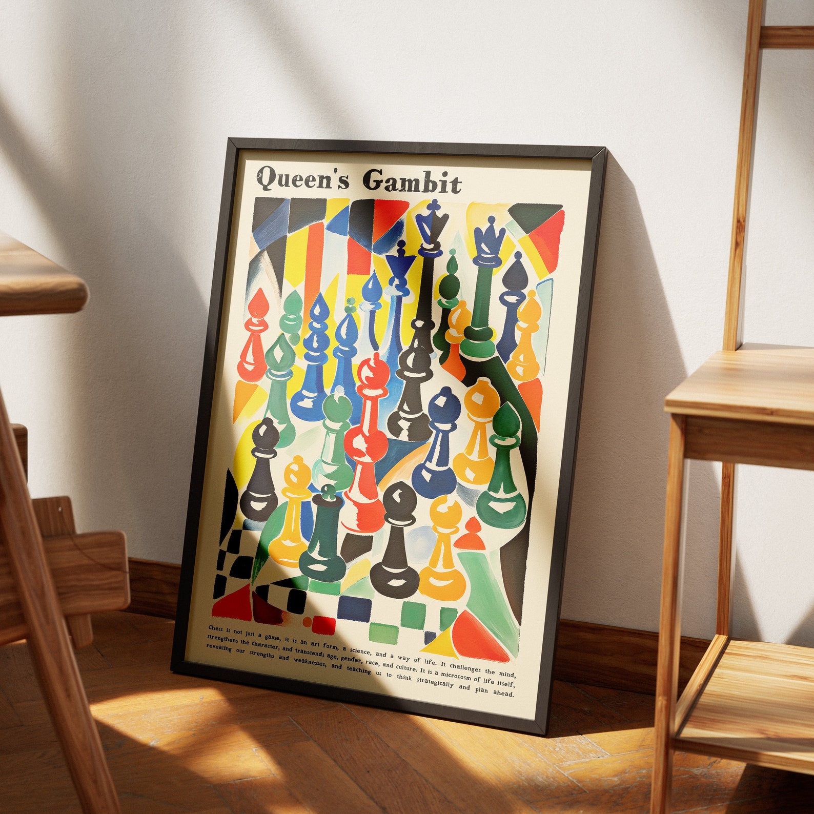 Mid Century Modern Queen's Gambit Chess Art Print Chess - Etsy